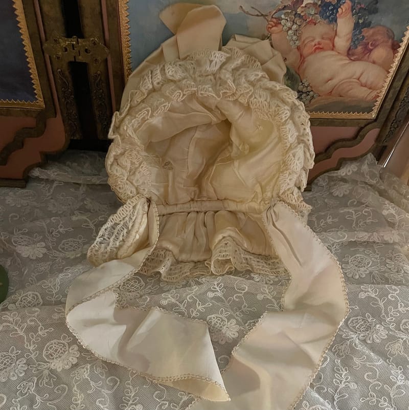 Stunning Artist Made Silk Small Doll Bonnet - Hearts Will Play