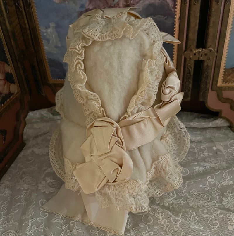 Stunning Artist Made Silk Small Doll Bonnet - Hearts Will Play