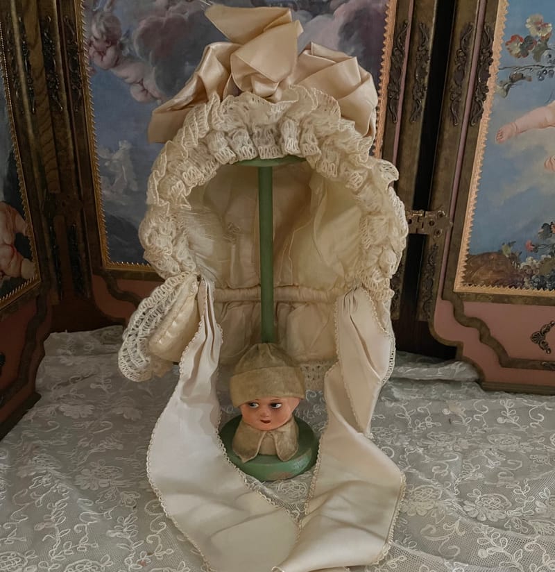 Stunning Artist Made Silk Small Doll Bonnet - Hearts Will Play