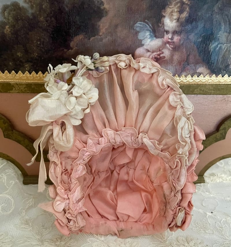 Stunning Artist Made Silk Small Doll Bonnet - Hearts Will Play