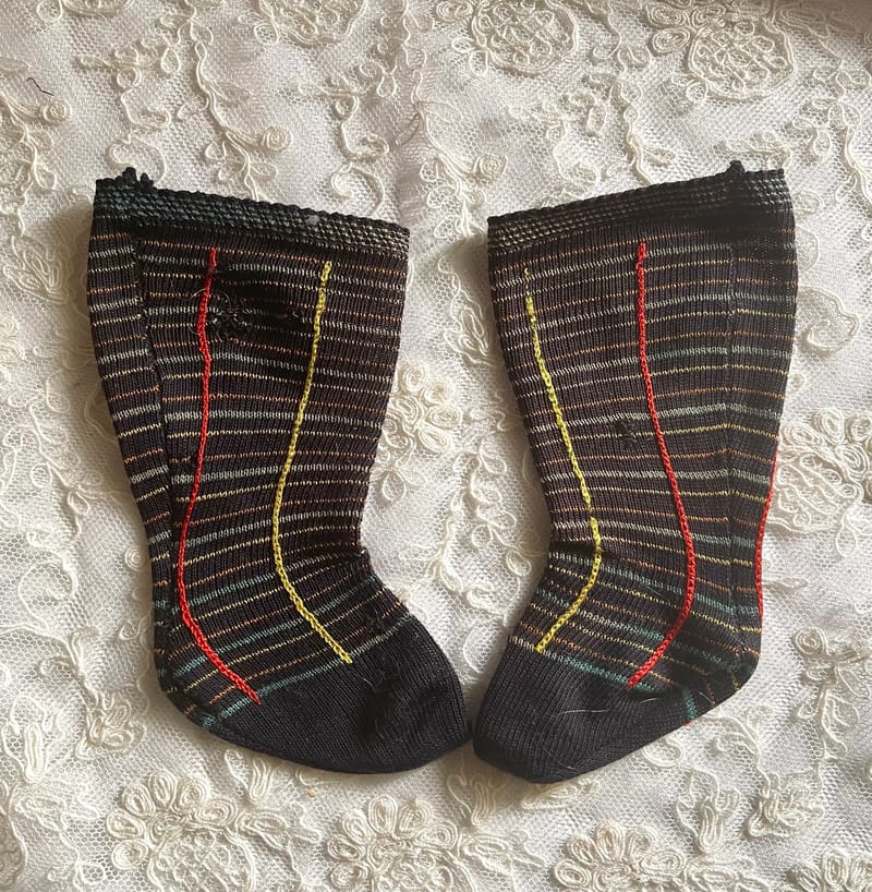 Rare Antique Fancy Doll Socks - Hearts Will Play