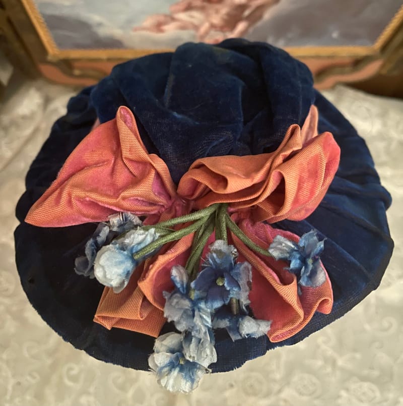 Stunning Artist Made Silk Small Doll Bonnet - Hearts Will Play