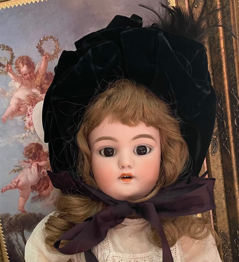Stunning Artist Made Silk Small Doll Bonnet - Hearts Will Play