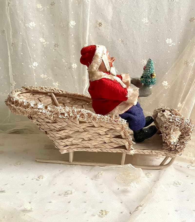 Charming Early Santa Doll In Loofah Sleigh Candy Container - Hearts ...