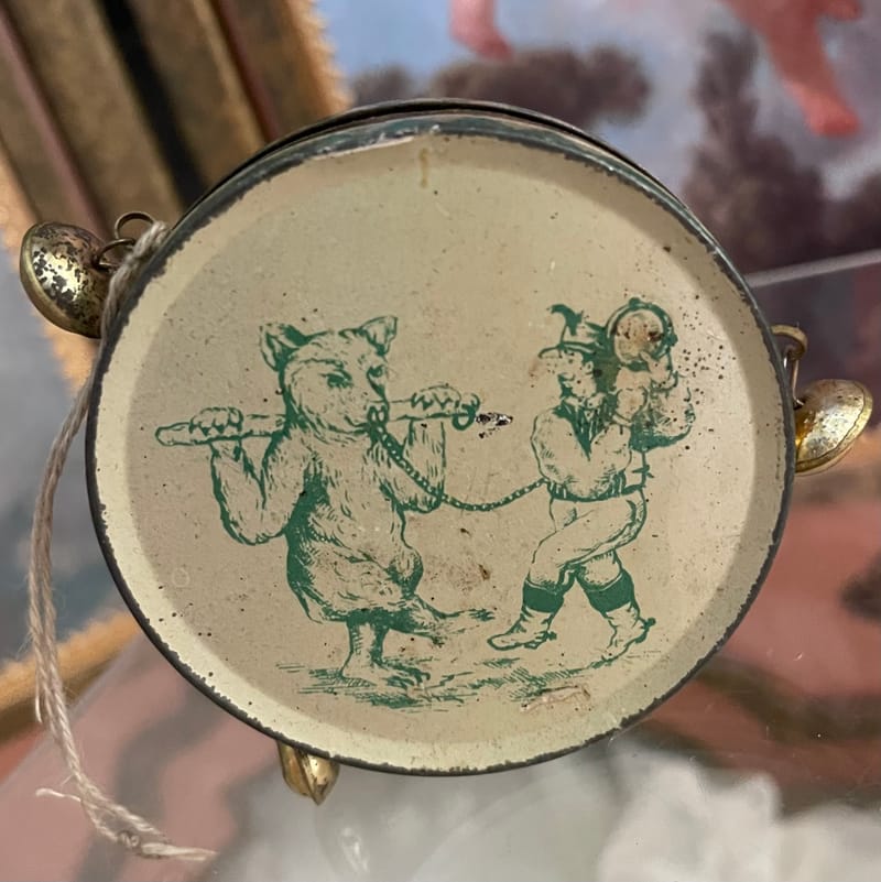 Fabulous Tiny Antique Tin Candy Container Bear or Doll Tambourine ...