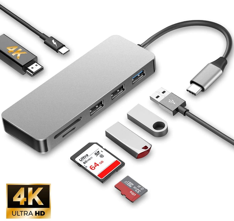Macbook Type-C 7 in 1 hub Space gray USBC-HDMI-USB3.0-CARD READER