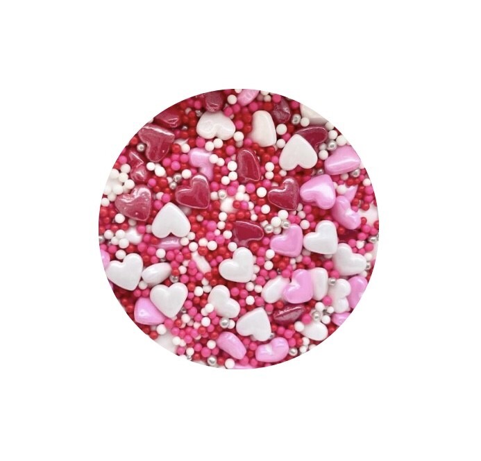 Hearts & Non Pareils Mix Cake Sprinkles 80g Pack - Sugar Craft by Rosie
