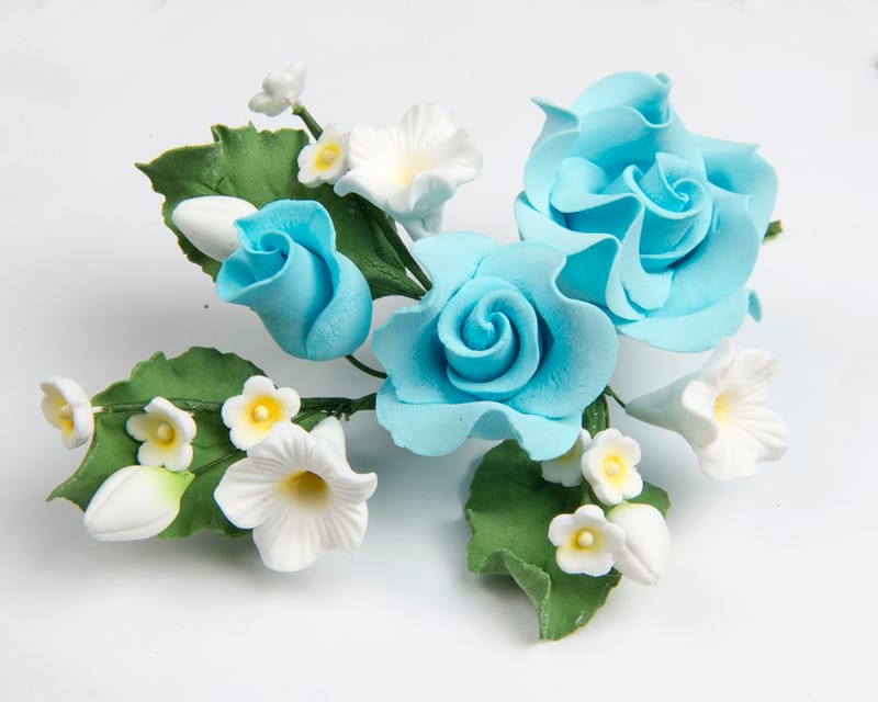 Blue Roses & White Flowers Cake Spray Topper - Sugar Craft by Rosie