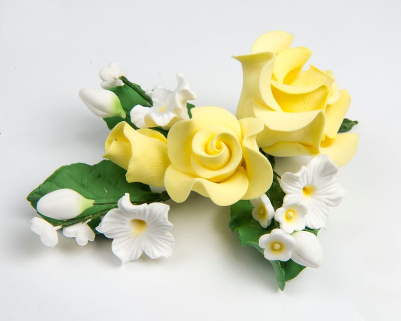 Yellow Roses & White Flower Cake Spray Topper - Sugar Craft by Rosie