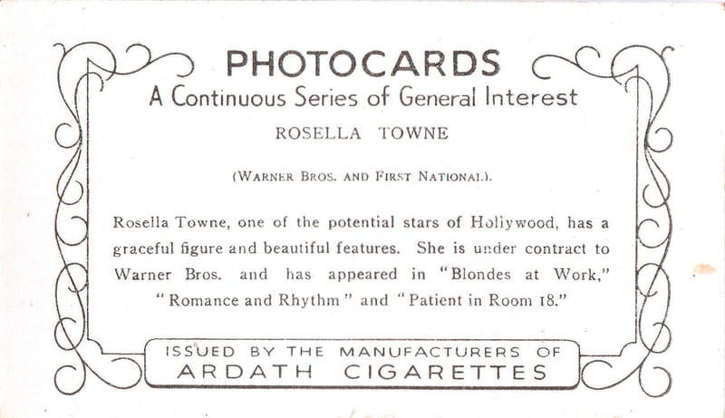 ROSELLA TOWNE - CINEMA & CIGARETTE CARDS
