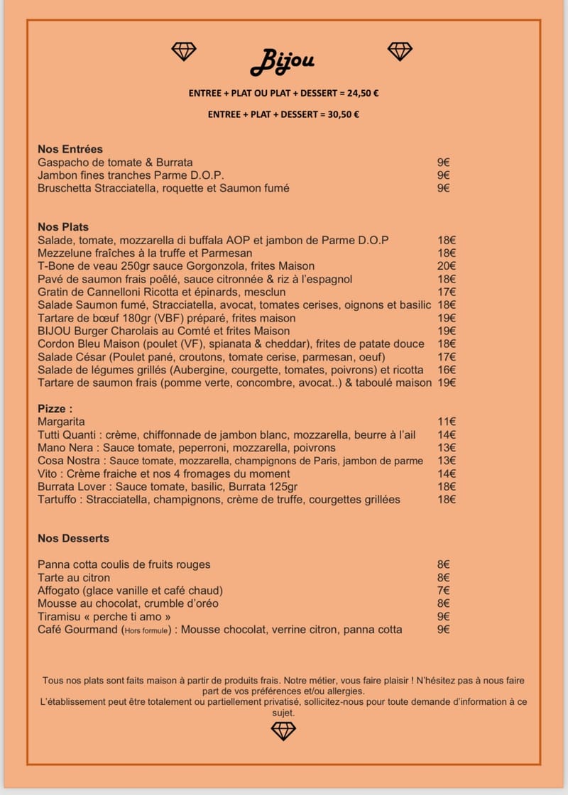 BIJOU - Bar - Restaurant - 17 RUE DAUNOU75002 PARISTEL : 0142612001Convivialité, Générosité, et ...