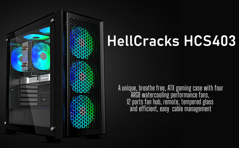 HCS404 ATX/MATX/Mini-ITX Mesh Case with Tempered Glass, Preinstalled 4 ...