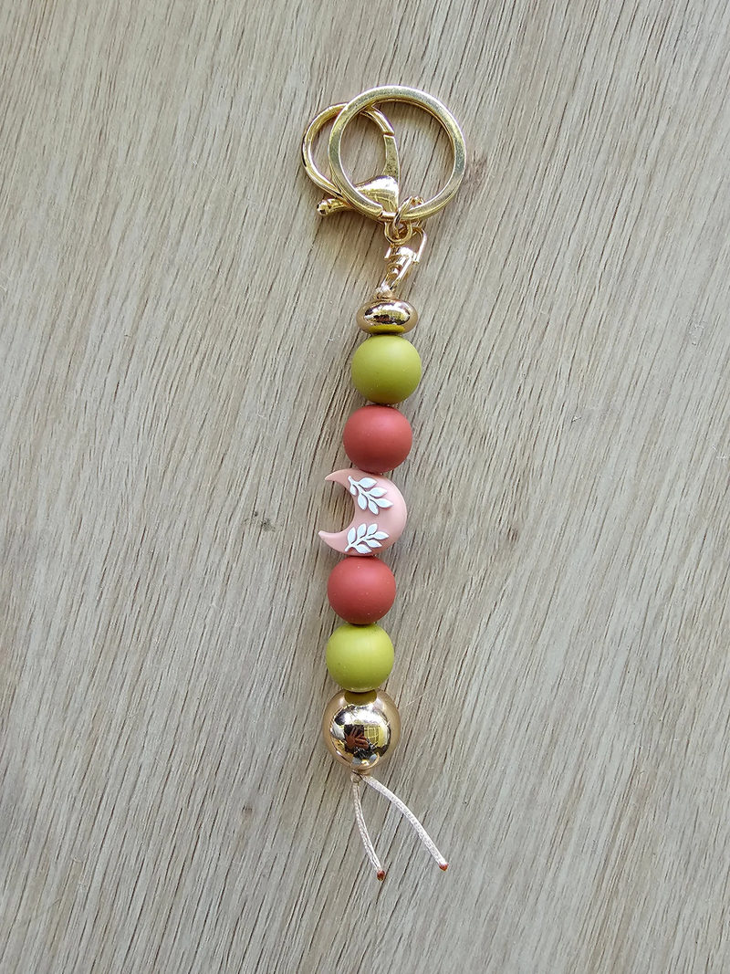Peach Half Moon with Double Gold Keyring - Jojo's Accessories Shop