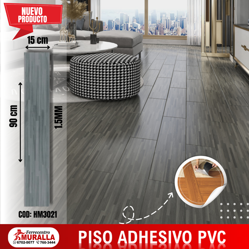 PISO PVC ADHESIVO GRIS LAJA 15 x 90 cm (HM3021) - FERRECENTRO...