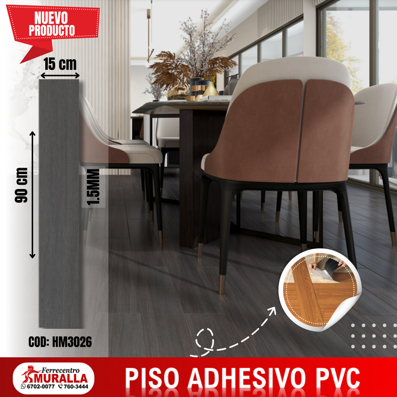 PISO PVC ADHESIVO GRIS OSCURO 15 x 90 cm (HM3026) - FERRECENTRO MURALLA
