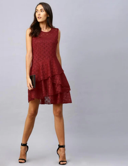 Red Coloured Russell Net Dress - DLB4002 - Menoch Fashions