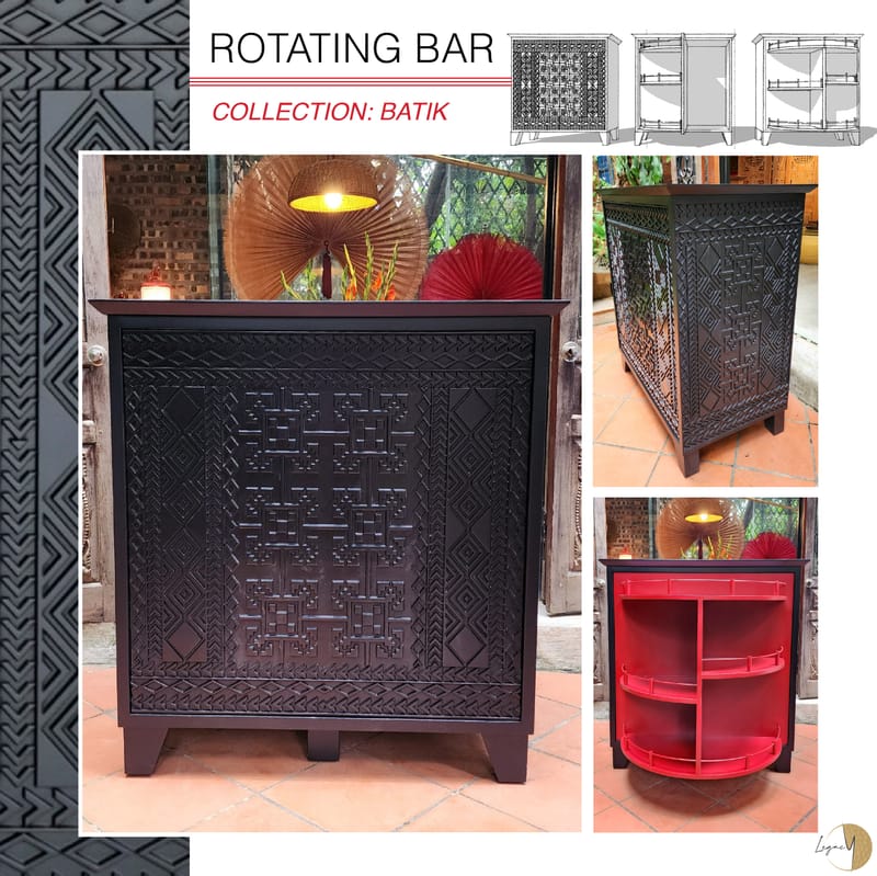 Batik 1- Rotating Bar Cabinet (Black-Red)