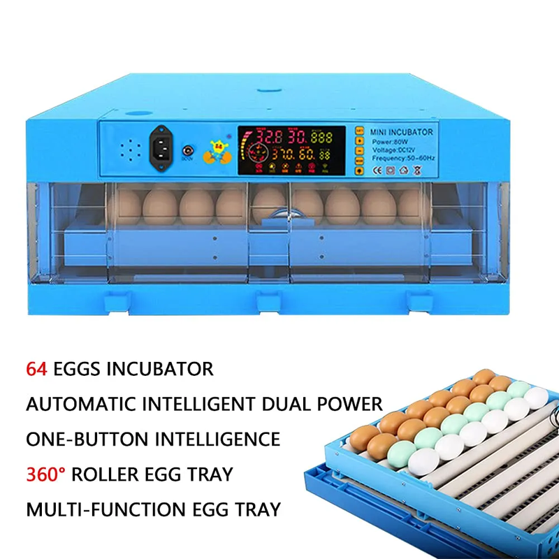 Intelligent 64 Eggs Automatic Egg Incubator 80W 220V/12V Chicken Duck ...