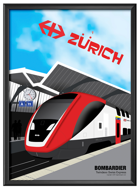 Zurich HB Bombardier train poster - Art Parade train posters