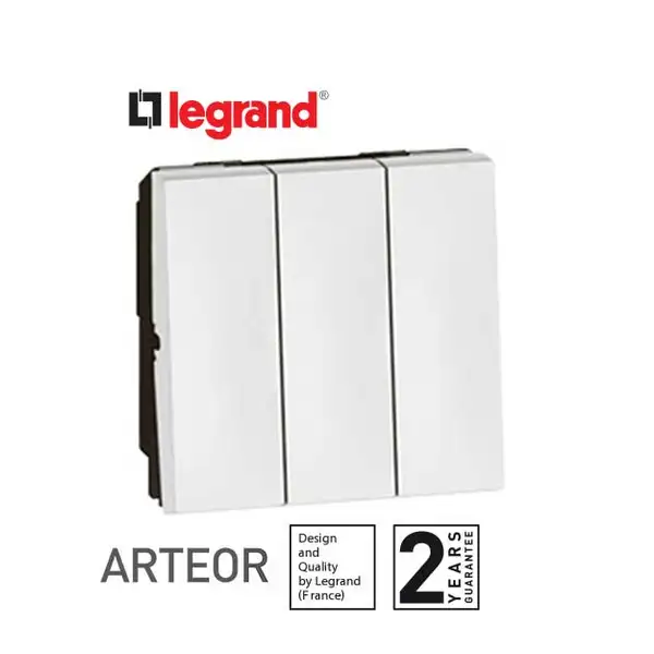 LEGRAND 572043 Switch 1-Way Arteor 20A 250V~ 3-Gang 2 Modules, White