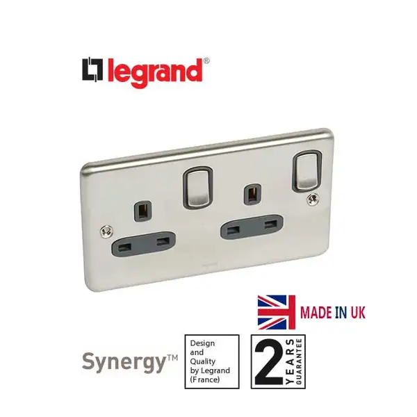 LEGRAND 833070 Socket Synergy -2 Gang switched 13A 250V~ Stain. Steel