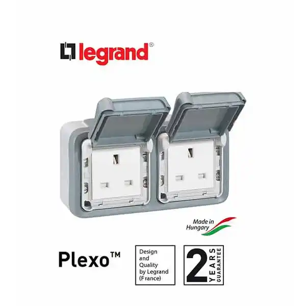 LEGRAND 69739 Socket Plexo IP55, BS, 13 A, 2x2P+E, Surface Mounting