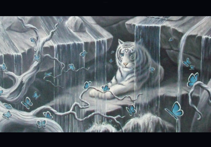 WHITE TIGER IN WATERFALLS……30x122 cm (12x48 in)..…Oil on Canvas ...